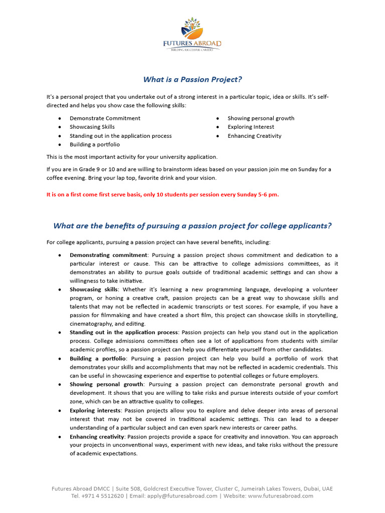 Benefits of Passion Projects for College | PDF | Creativity ...