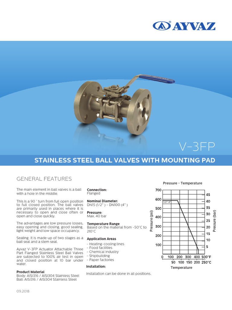 Ayvaz V-3FP Flanged Ball Valve | PDF | Valve | Mechanical Engineering