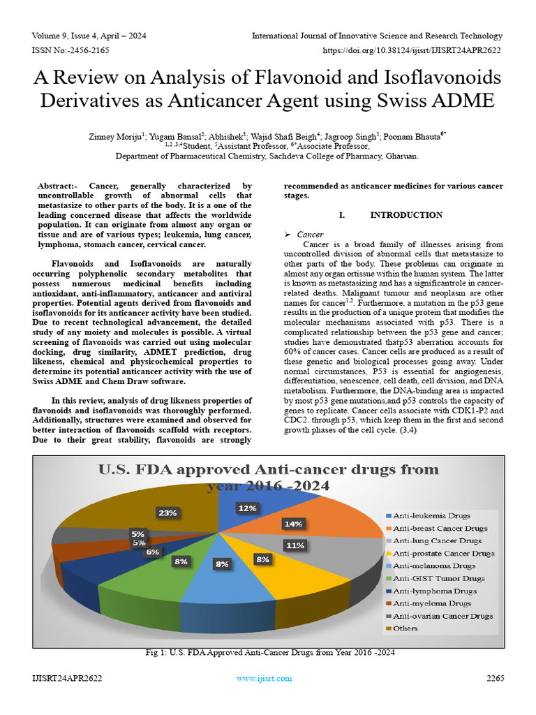 A Review On Analysis of Flavonoid and Isoflavonoids Derivatives As Anticancer Agent Using Swiss ...