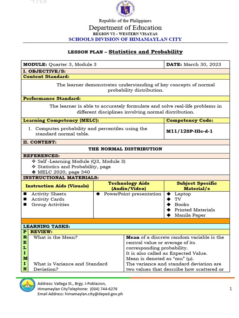 Probability Lesson Plan for Fisheries | PDF | Normal Distribution ...