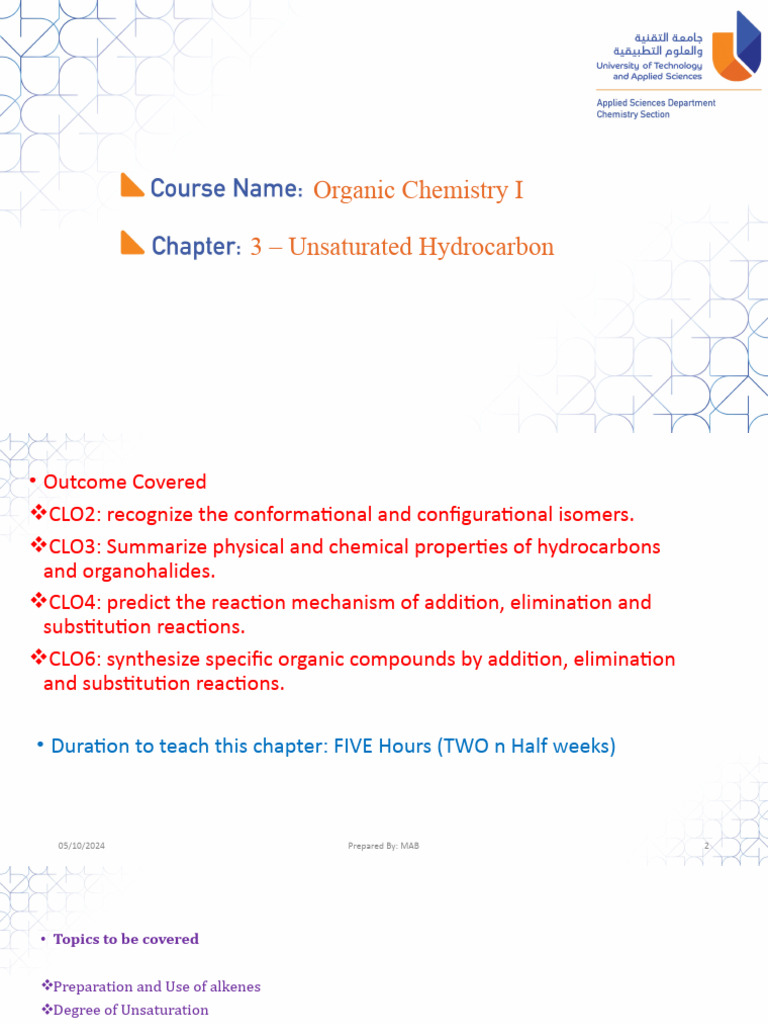 Org1 Chap3 Unsaturated HC-MAB-TAB (Feb2023) | PDF | Alkene | Chemical Reactions
