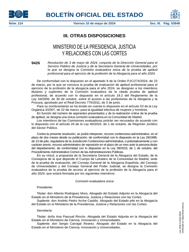 Boe A 2024 9426 | PDF | Abogado | Gobierno