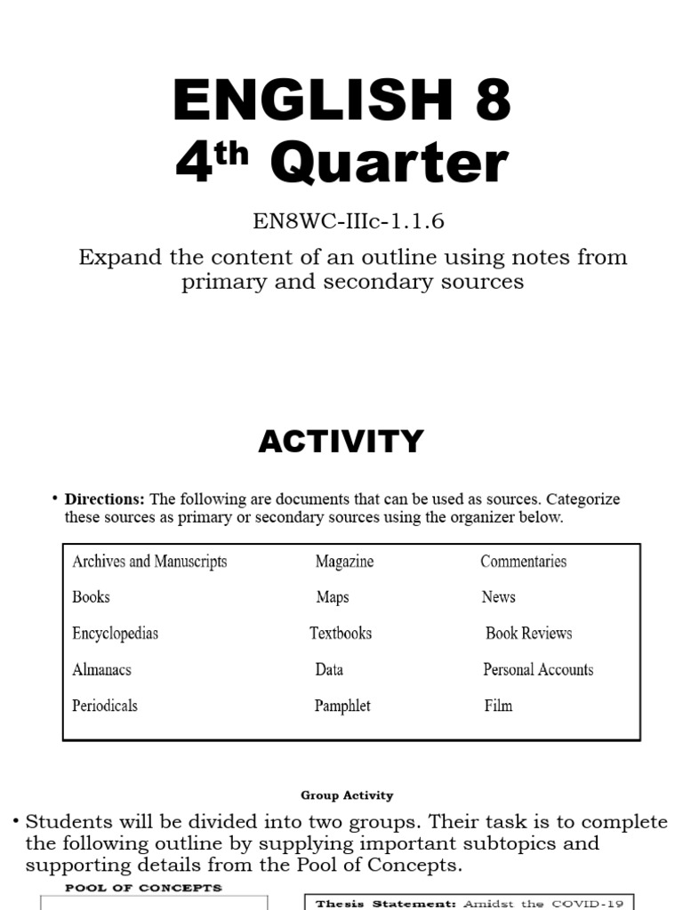 Grade 8 Outline Expansion Activity | PDF