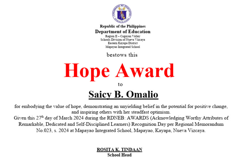 q4 Certificate of Recog ST 2023-2024 HOPE | PDF