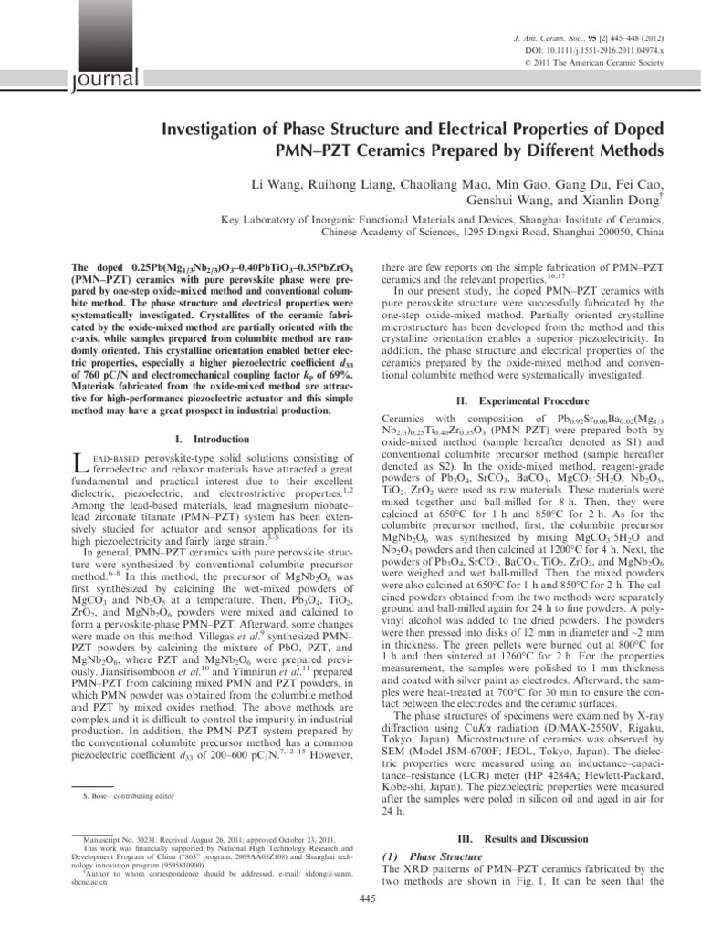 PMN–PZT Phase Structure Analysis | PDF | Ceramics | Piezoelectricity