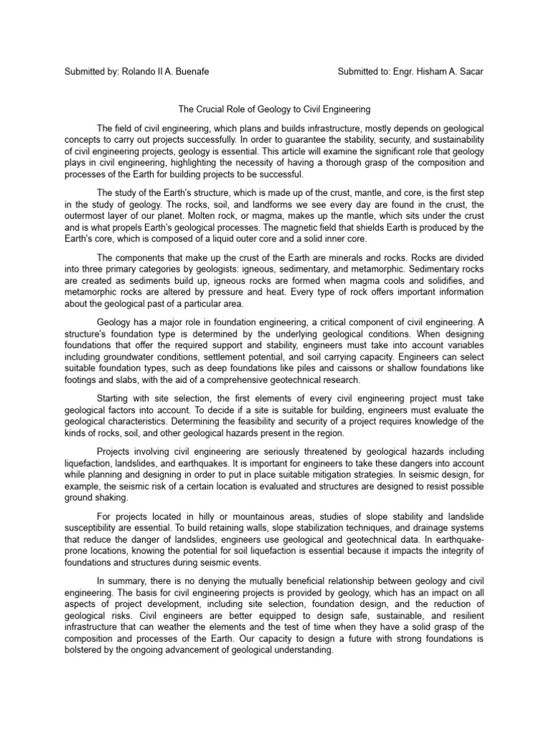 Geology Essay | PDF | Rock (Geology) | Geology