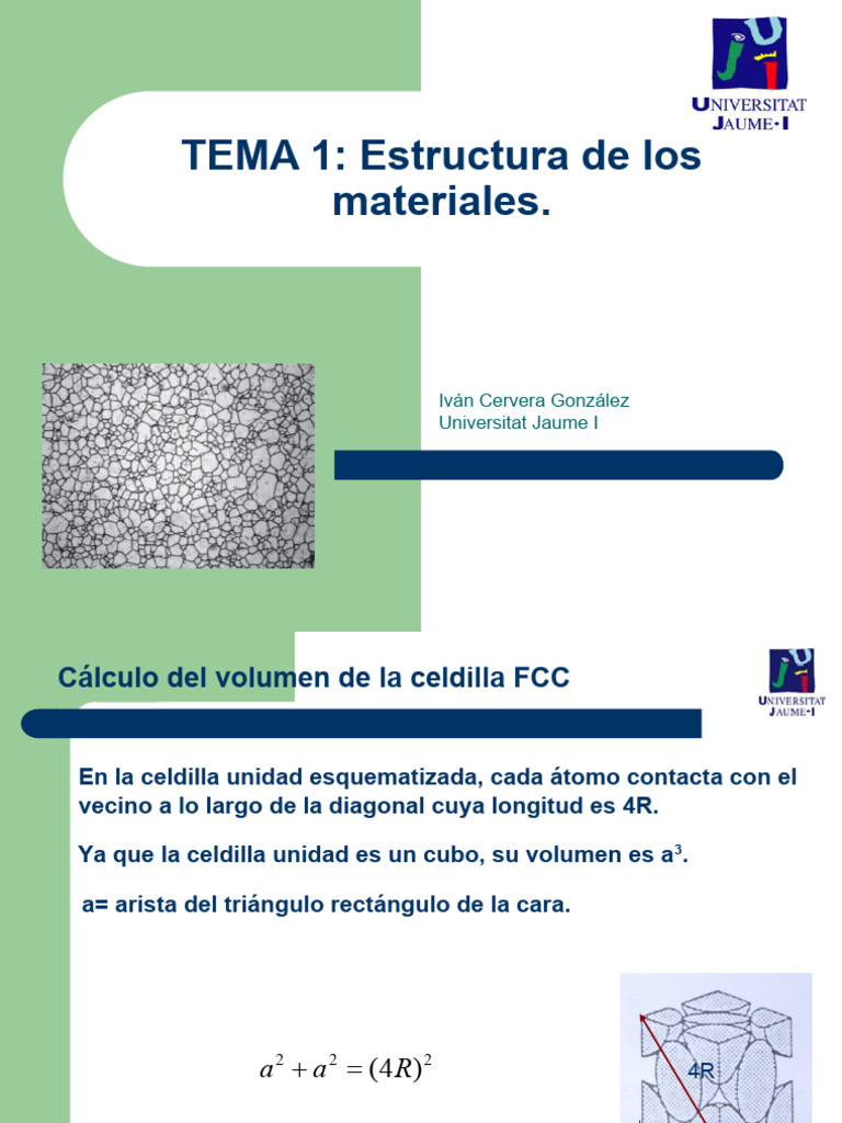 Cálculo de Densidad y Volumen en Estructuras FCC y BCC | PDF | Ciencias fisicas | Geometría ...
