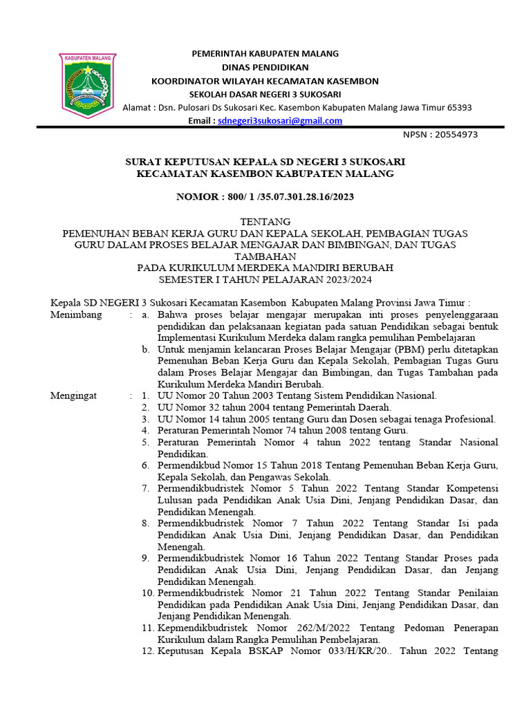 SK PBM Kurikulum Merdeka 1 | PDF