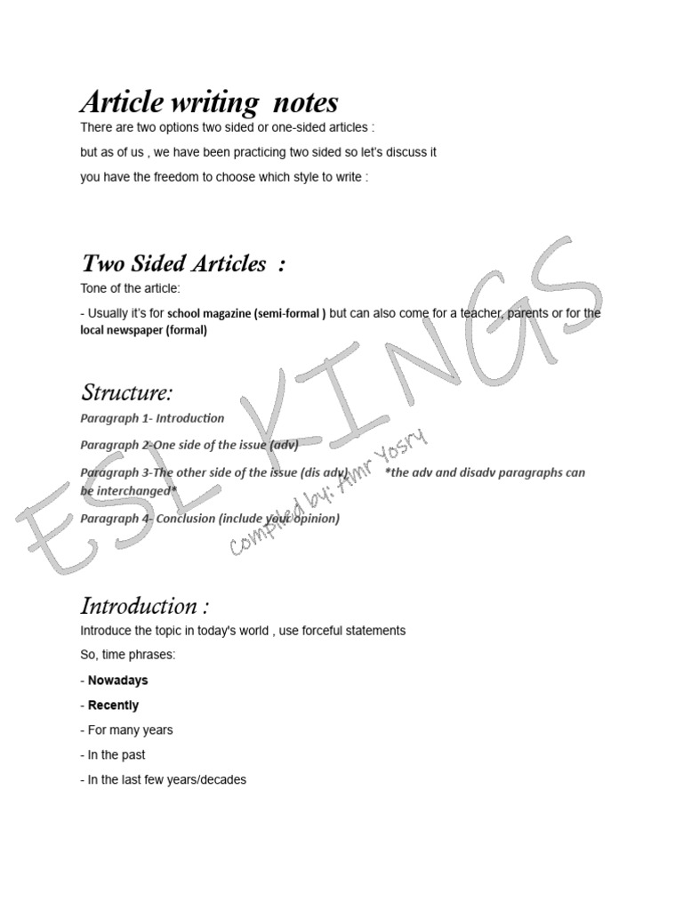 Article Writing Notes | Download Free PDF | Rhetoric | Linguistics