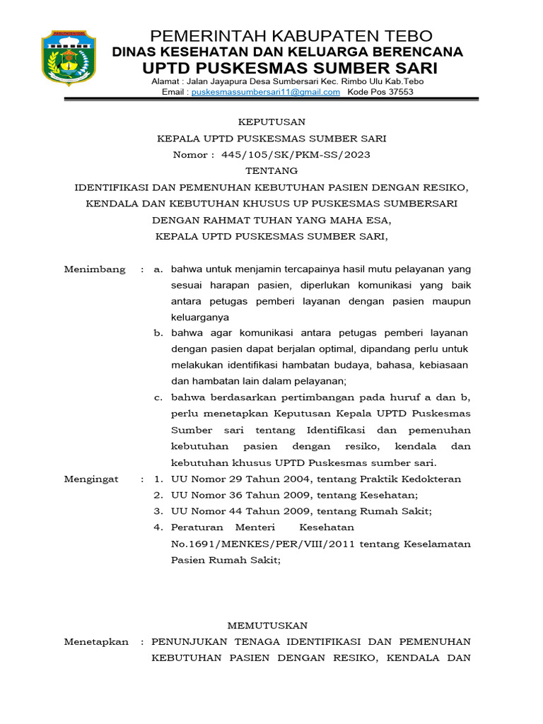 SK Identifikasi Kebutuhan Pasien | PDF | Sains & Matematika