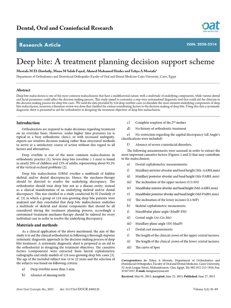 Deep Bite A Treatment Planning Decision Support Scheme | PDF ...