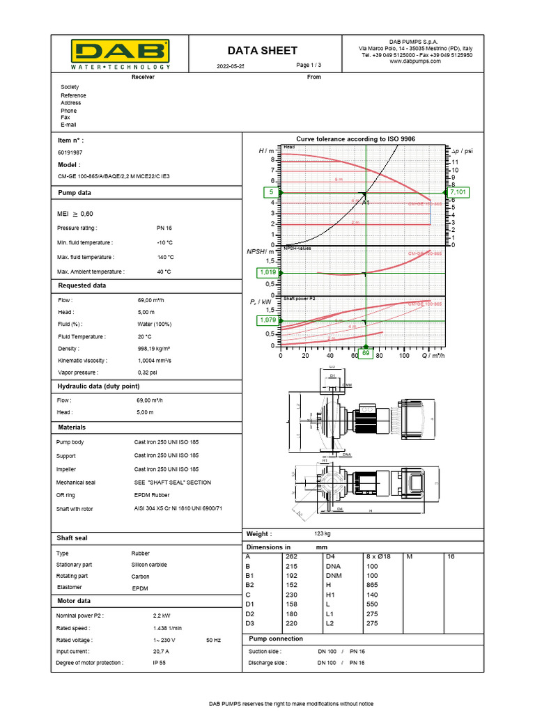 Industrial Pump Specifications | PDF | Pump | Dynamics (Mechanics)