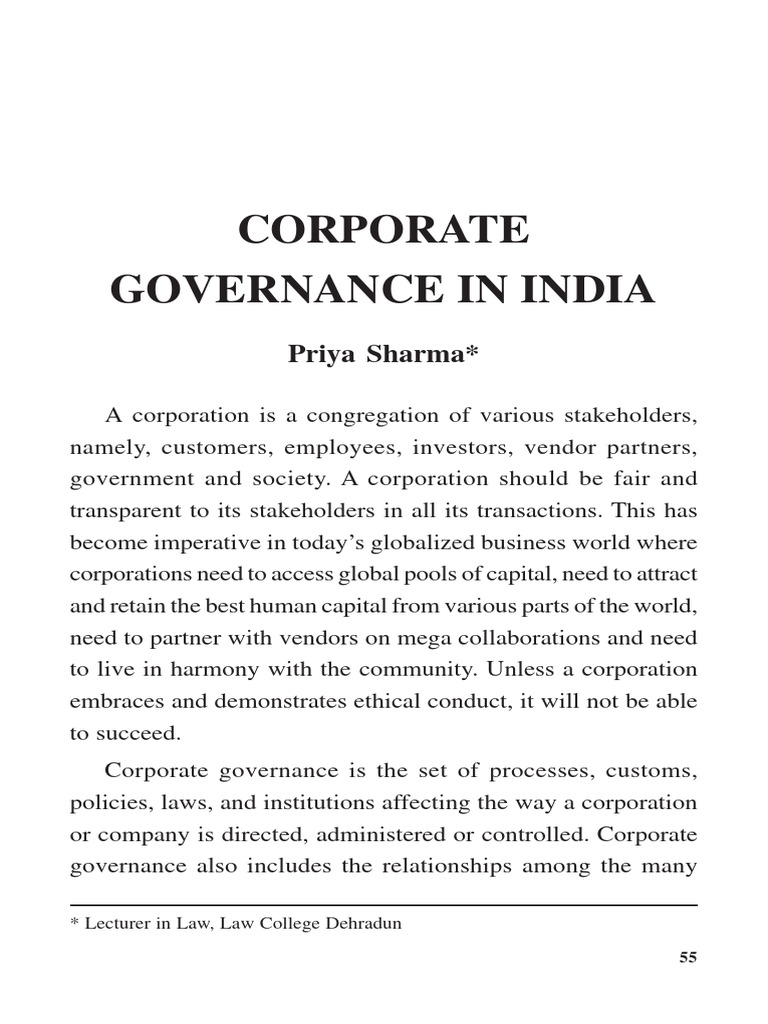 Corporate Governance in India: Overview | PDF | Corporate Governance ...
