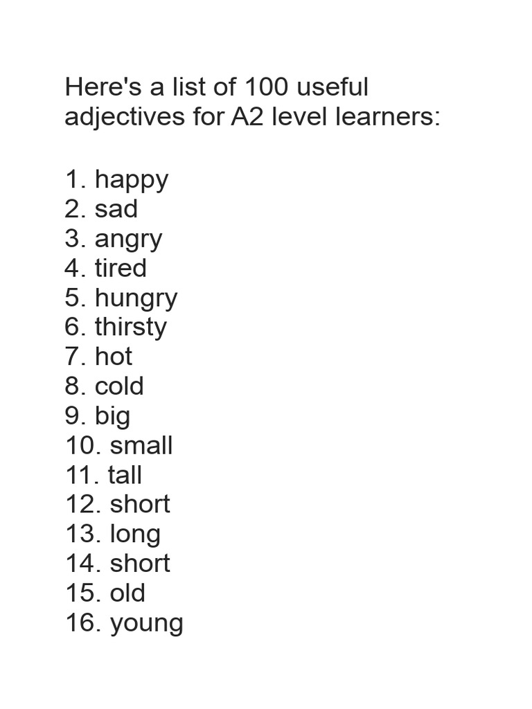 Adjectives and Tasks A2 | PDF