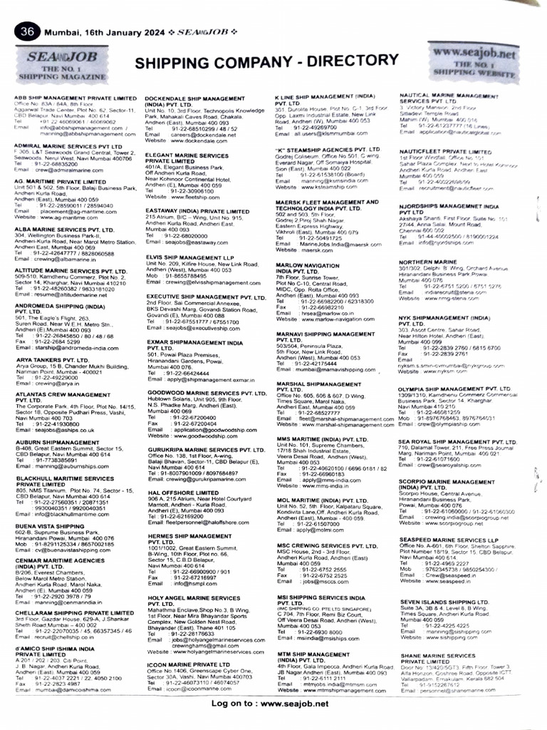Mumbai Shipping Company Directory | PDF | Mumbai