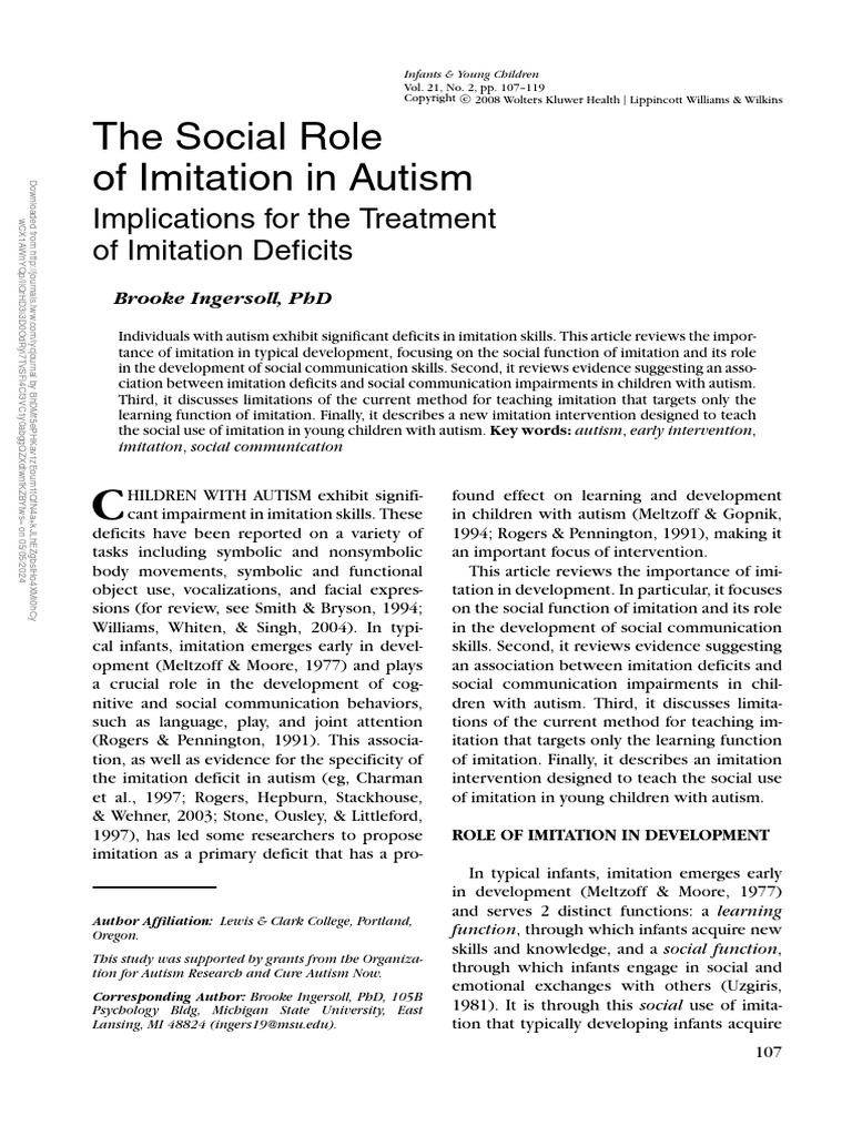 The Social Role of Imitation in Autism .3 | PDF | Imitation | Autism ...