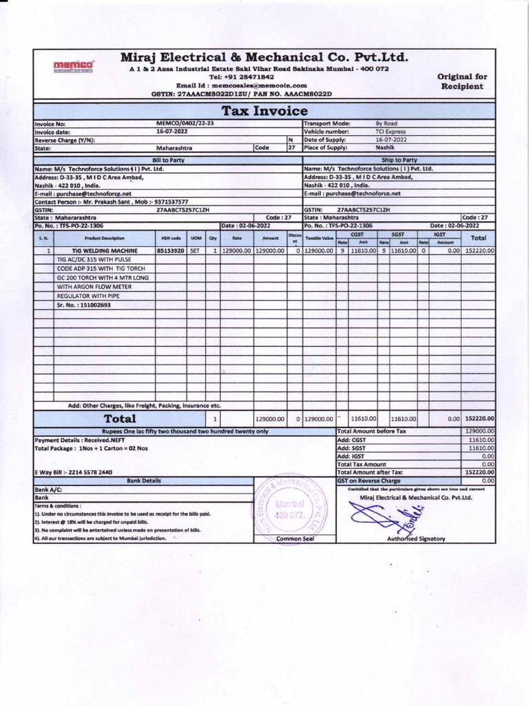 TechnoForce Tax Invoice | PDF