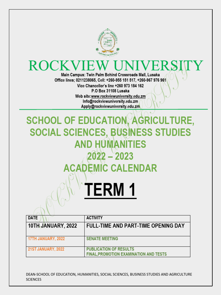 Rockview University Academic Calendar 2022-2023 | PDF