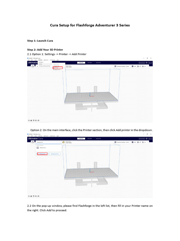Cura Setup For Flashforge Adventurer 3 Series | PDF | Games & Activities | Technology & Engineering