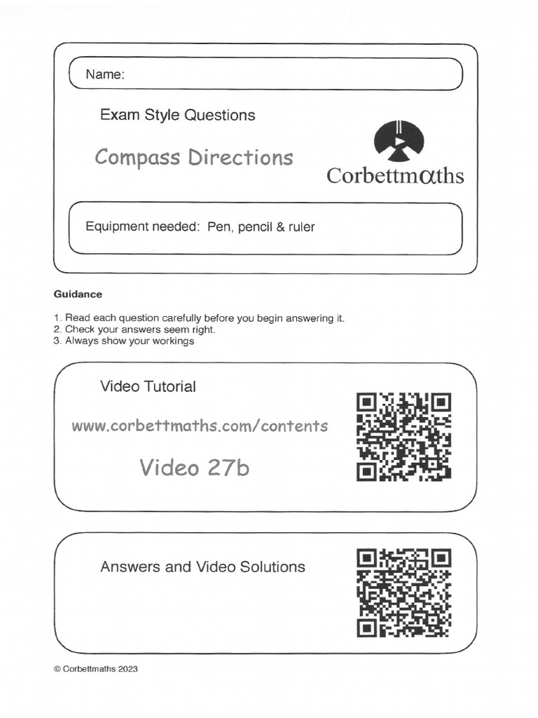 Compass Directions Answers | PDF