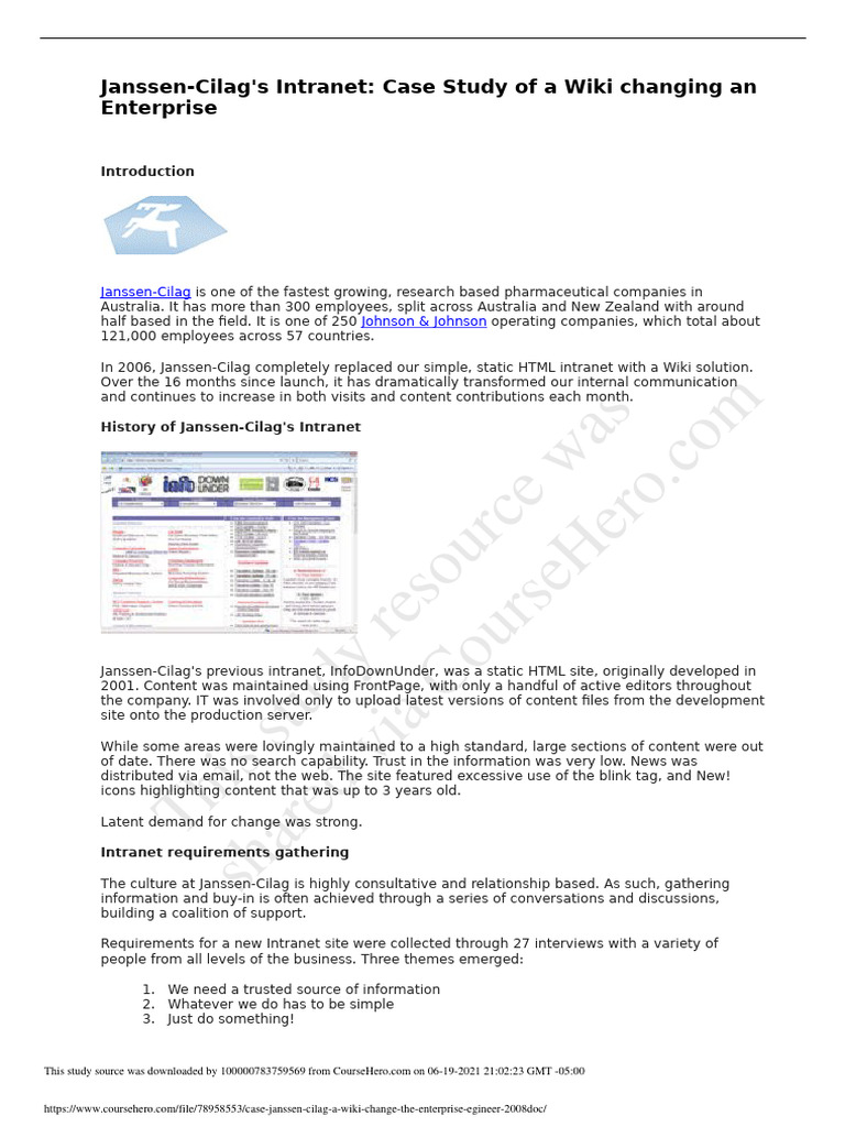 Case Janssen Cilag a Wiki Change the Enterprise Egineer 2008.Doc | PDF ...