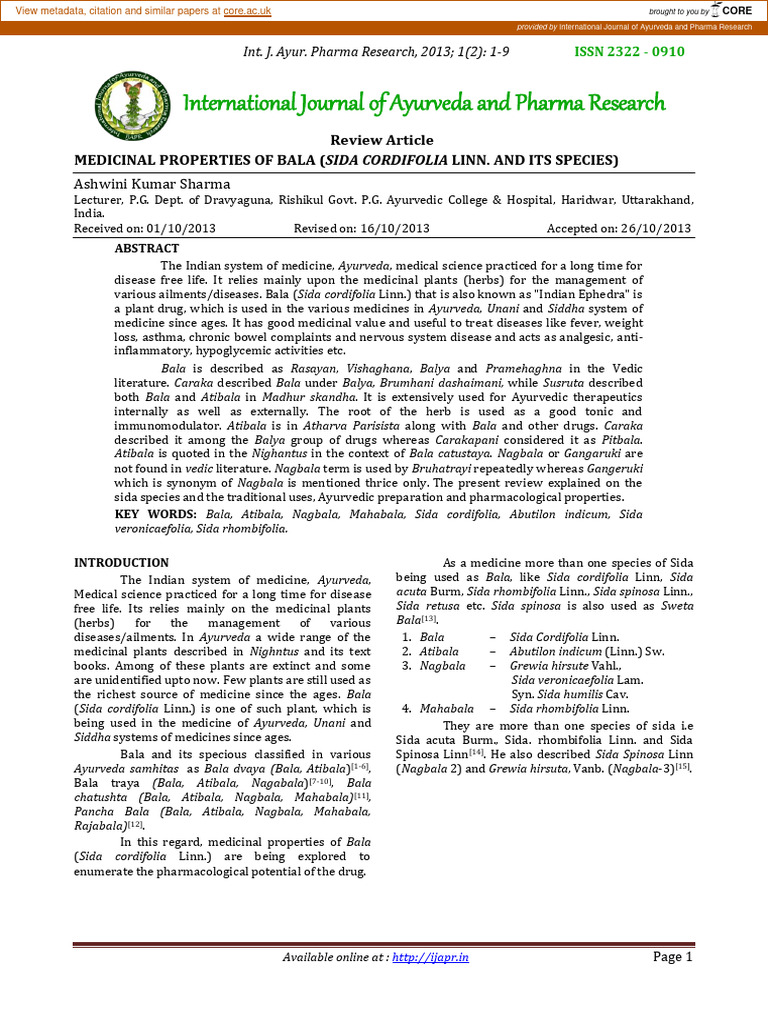 Medicinal Properties of Bala | PDF | Ayurveda | Leaf