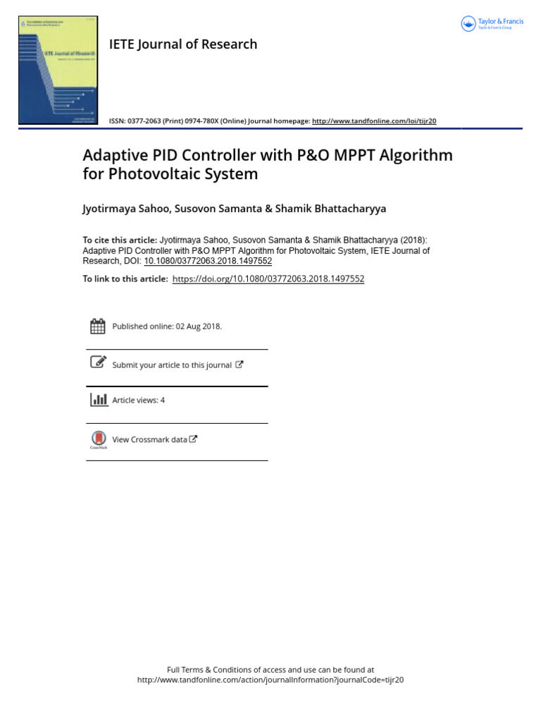 Adaptive PID Controller With P&O MPPT Algorit | PDF | Photovoltaics | Photovoltaic System