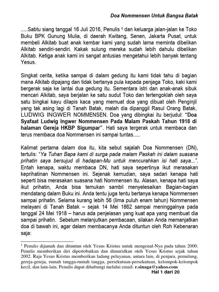 Doa Nommensen untuk Bangsa Batak | PDF
