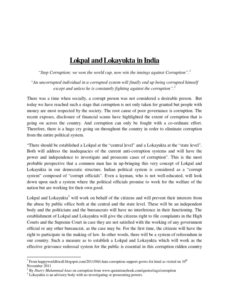Lokpal and Lokayukta in India | PDF | Government | Justice