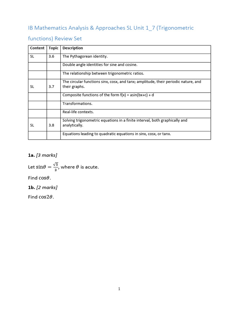 Ib Maths Aa Paper Pdf Trigonometric Functions Mathematical Relations