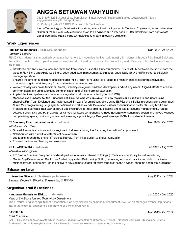 CV - Angga Setiawan Wahyudin | PDF | Internet Of Things | Mobile App