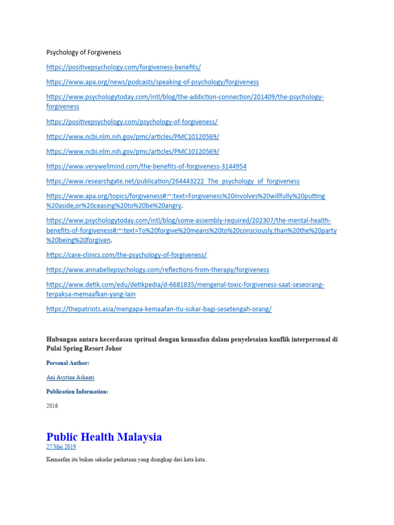 Psikologi Kemaafan dan Manfaatnya | PDF