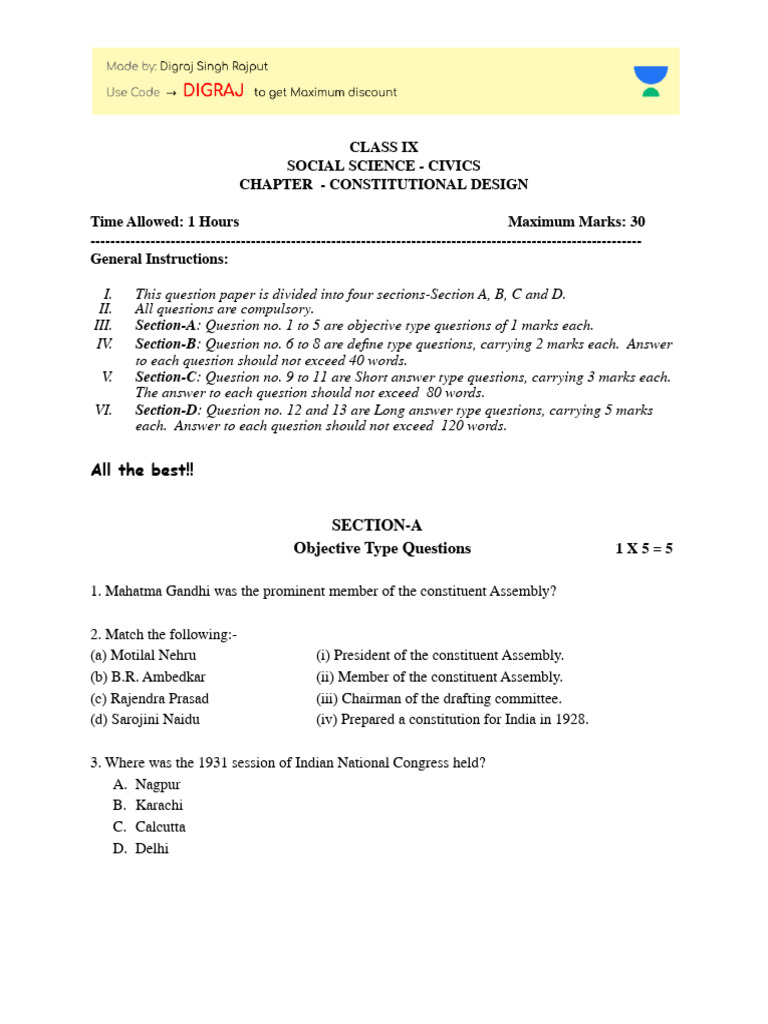 CONSTITUTIONAL DESIGN Day 7 | PDF | Government | Politics Of India