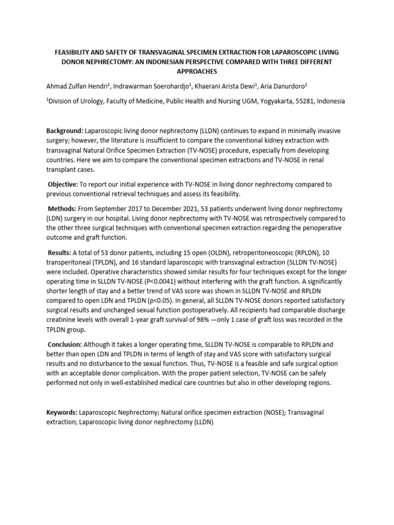 Feasibility and Safety of Transvaginal Specimen Extraction For ... Feasibility and Safety of Transvaginal Specimen Extraction For ...