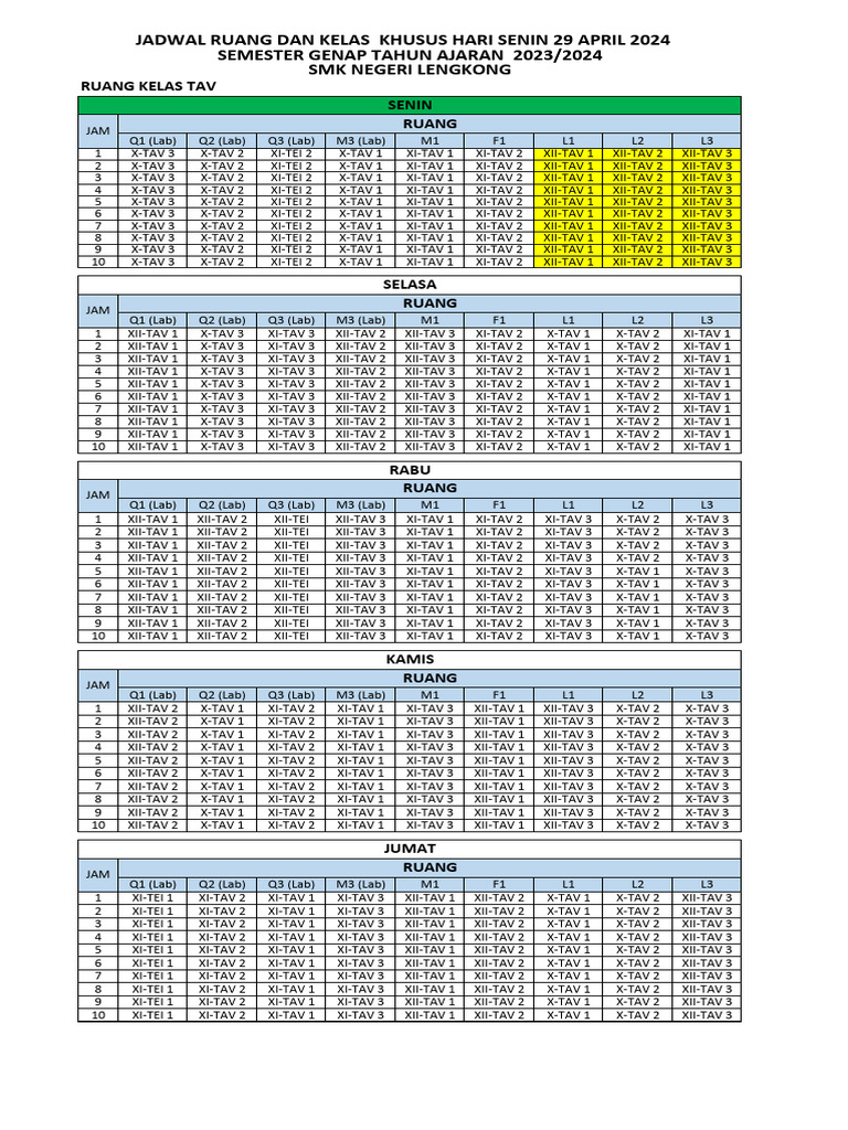 Pembagian Ruang Kelas Semester Genap Khusus Senin 29 April 2024 Tahun 2023 - 2024 ... | PDF