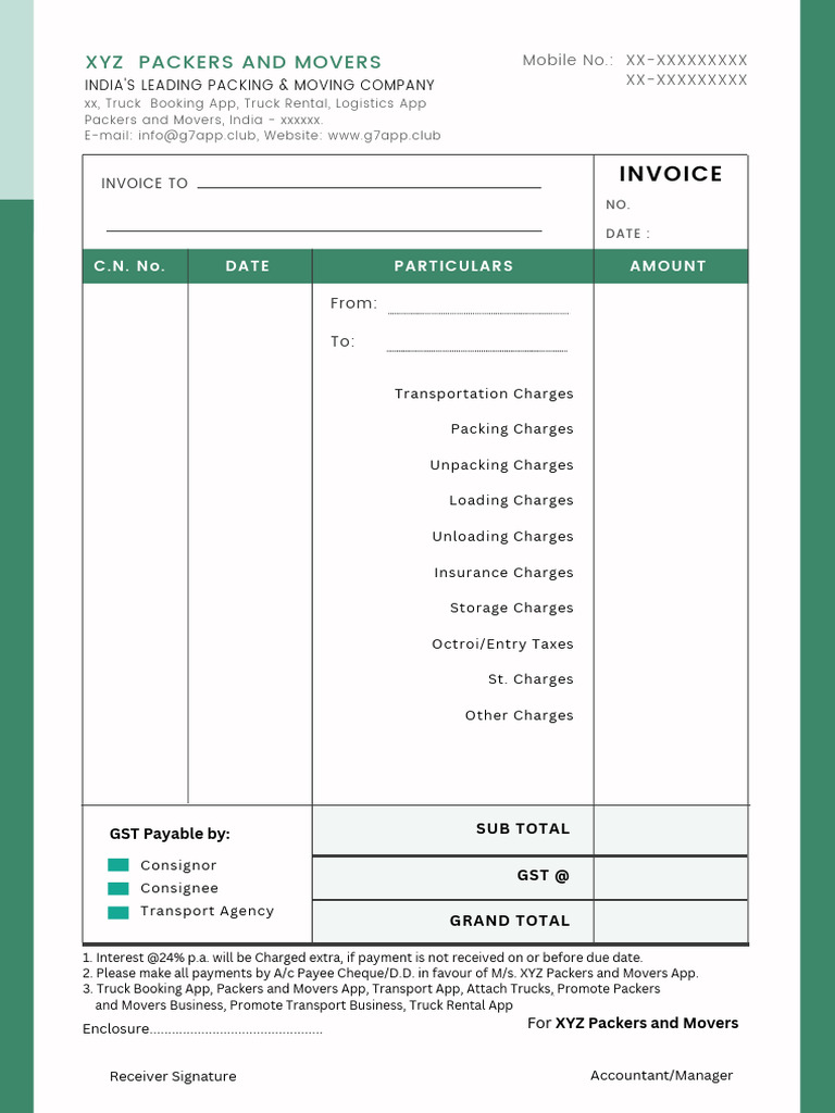 Sample Invoice for Packers and Movers | PDF | Payments | Government ...