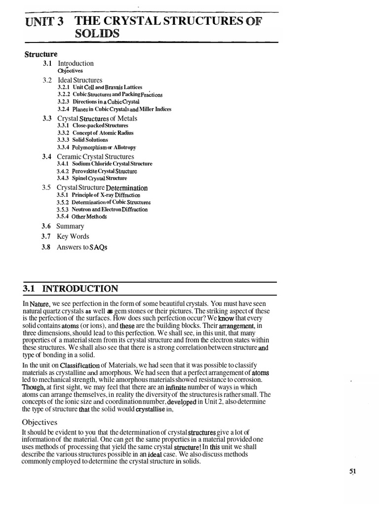 Unit-3 The Crystal Structures of Solids | PDF | Crystal Structure | X ...