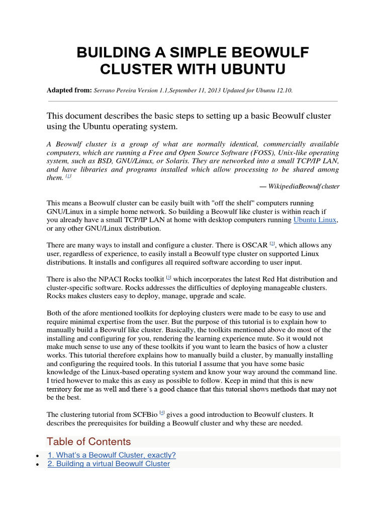 Document For The Course Project Building A Simple Beowulf Cluster With Ubuntu Pdf Computer 