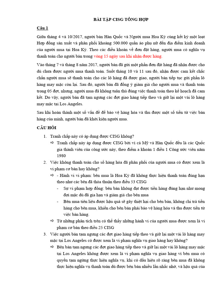 Bài tập CISG (elearning) | PDF