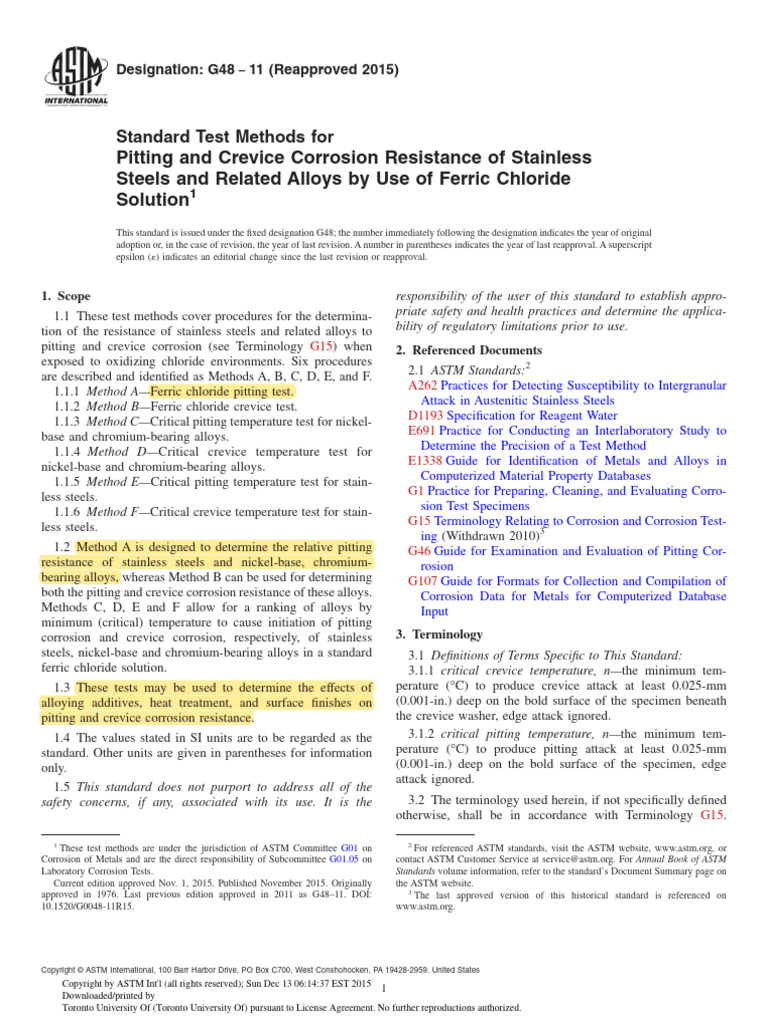 Pitting and Crevice Corrosion Resistance of Stainless Steels and ...