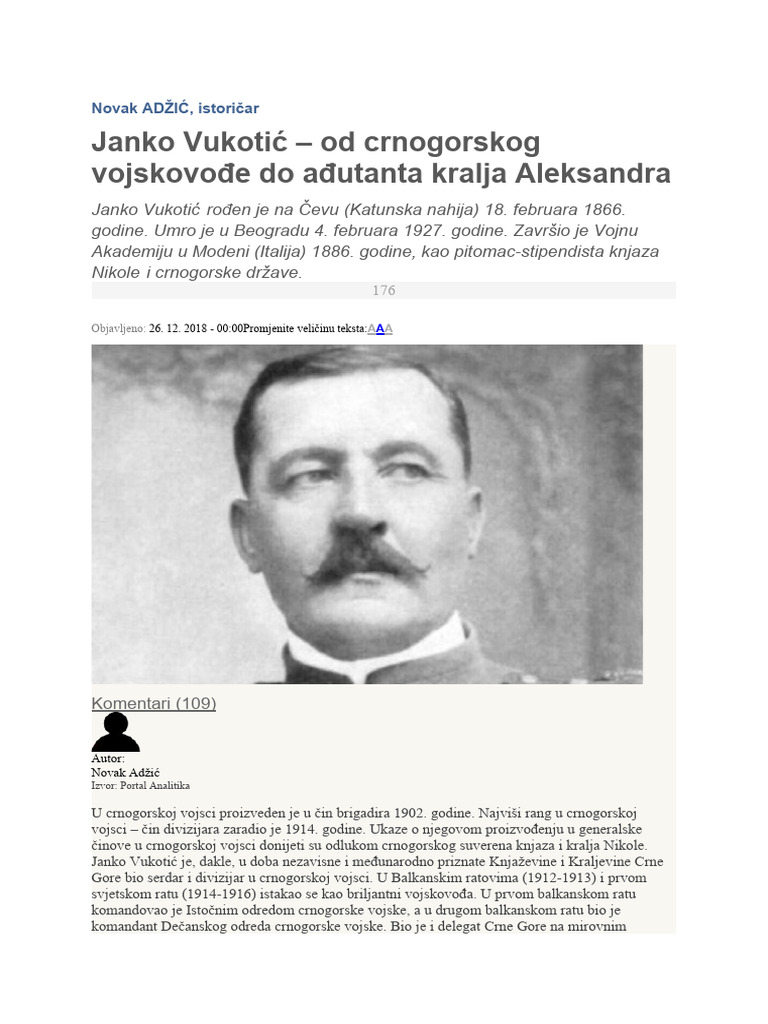 Janko Vukotic Novak ADZIC | PDF
