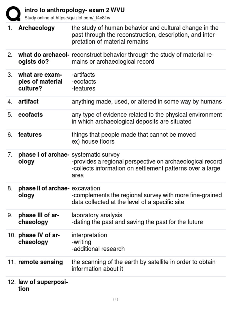 Intro To Anthropology - Exam 2 WVU | PDF | Archaeology | Artifact ...