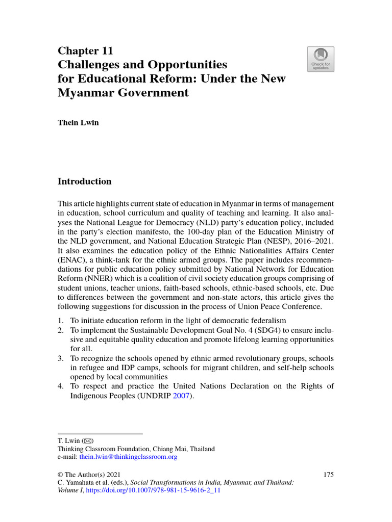 Thein Lwin 2021 Challenges and Opportunities For Educational Reform ...