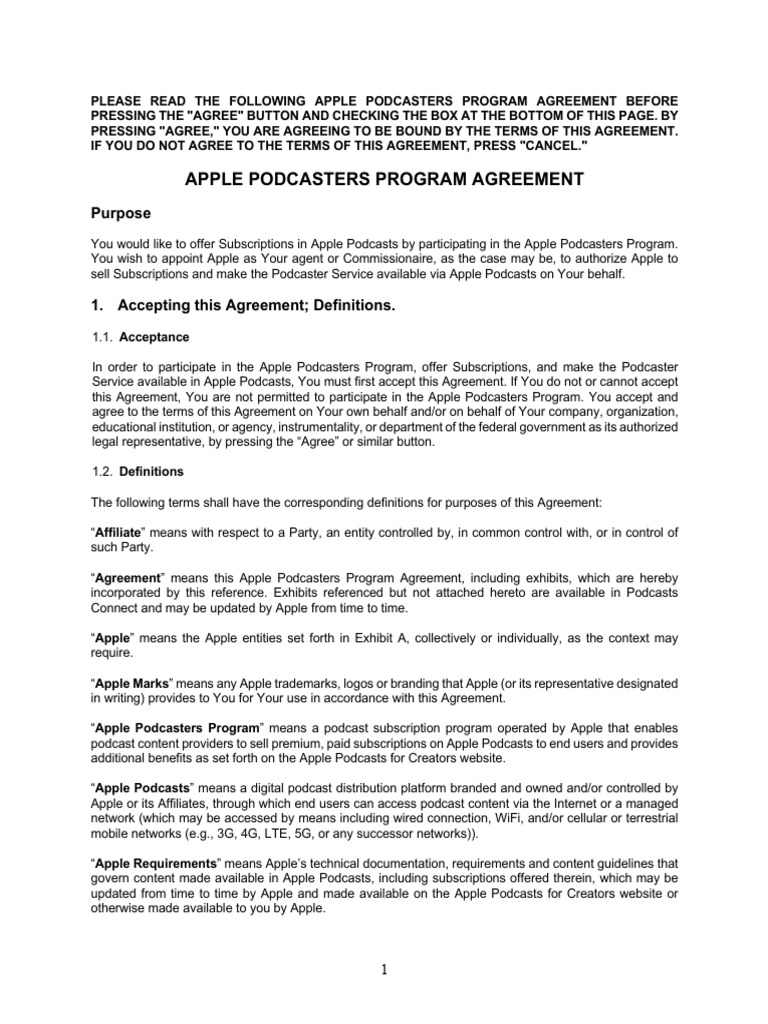 Apple Podcasters Program Agreement | PDF | Indemnity | Podcast
