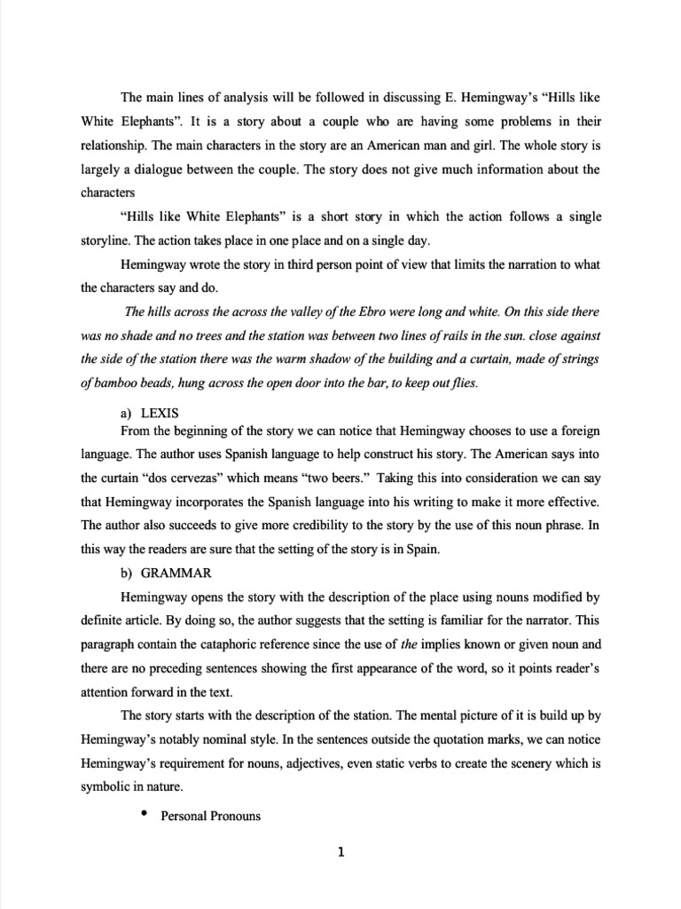 Analyzing "Hills Like White Elephants" | PDF | Linguistic Typology ...