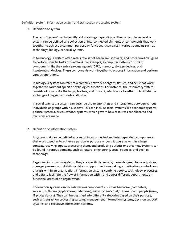 Definition System | PDF | Information System | System