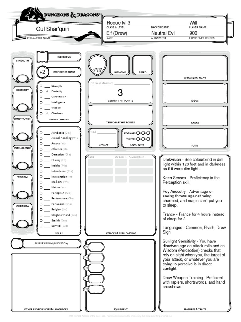 DND - 5E - CharacterSheet - Form Fillable | PDF | Role Playing Games | D20 System