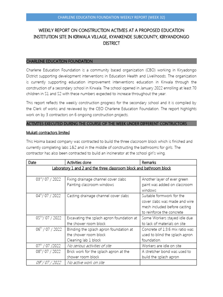 Cef - Week 32 Report | PDF | Building Engineering