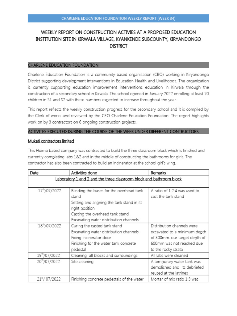 Cef - Week 34 Report | Download Free PDF | Building Materials | Building Engineering