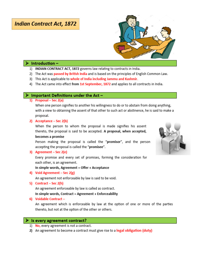 INDIAN CONTRACT ACT - Lecture 01 | PDF | Civil Law (Legal System ...